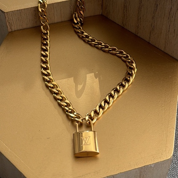 Jewelry | Lv Stainless Steel Link Chain Lock Necklace | Poshmark